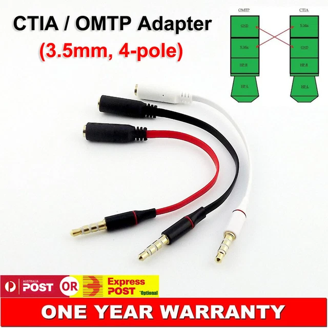 3.5MM TRRS 4-POLE Plug CTIA OMTP Swap Adapter Converter Flat Cable ...