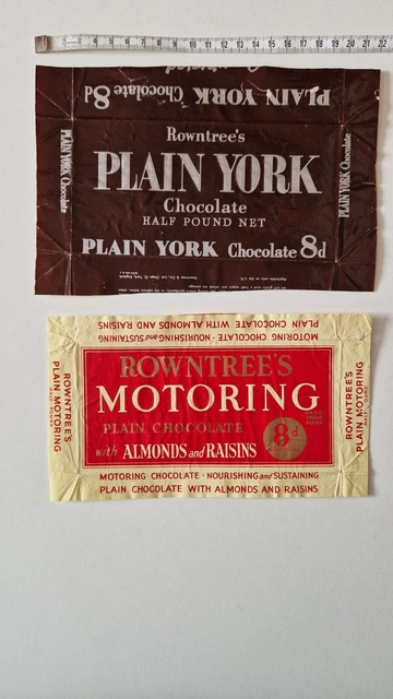 X2 ROWNTREE'S CHOCOLATE Bar Wrappers- Plain York and Motoring 1950s/60s ...
