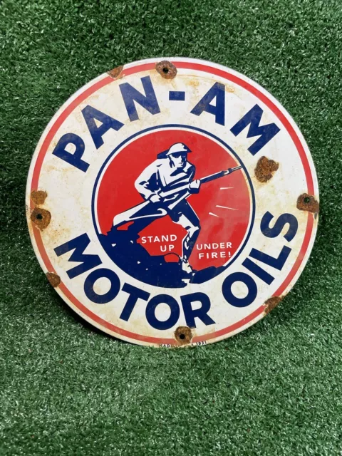 VINTAGE 1931 PAN-AM Porcelain Sign Military War Panama 12 Gas Motor Oil ...