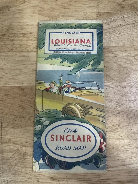 VINTAGE 1934 SINCLAIR Advertising Road Map Of Louisiana $39.99 - PicClick