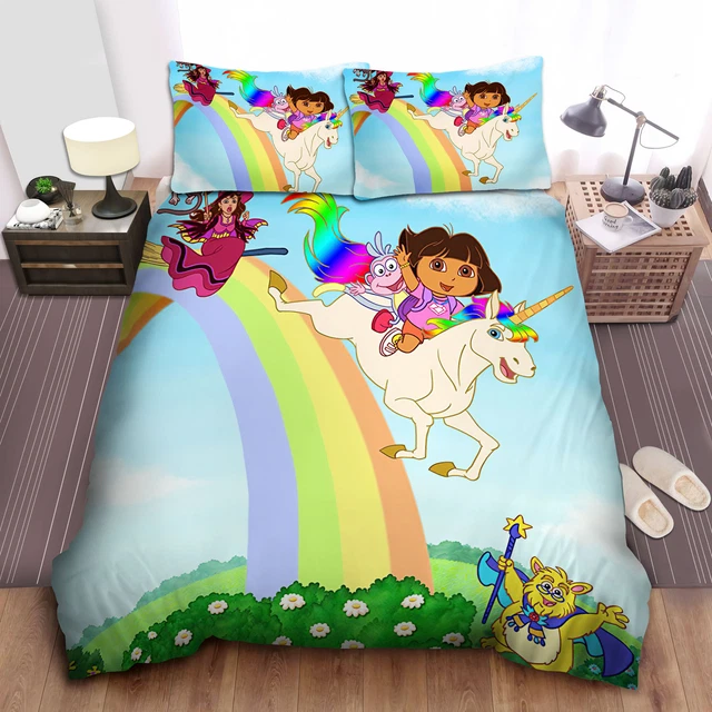 DORA THE EXPLORER Unicorn Riding Bed Sheets Spread Comforter Duvet ...