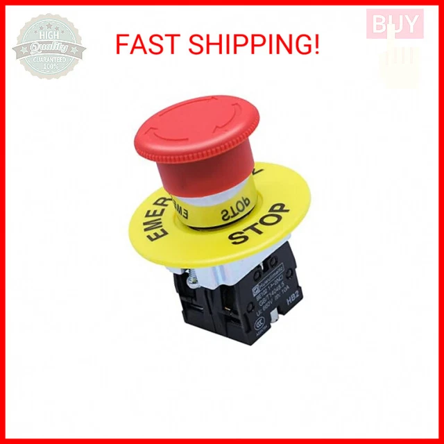 MXUTEUK 2NC 22MM Emergency Stop Push Button Switch Red Mushroom ...