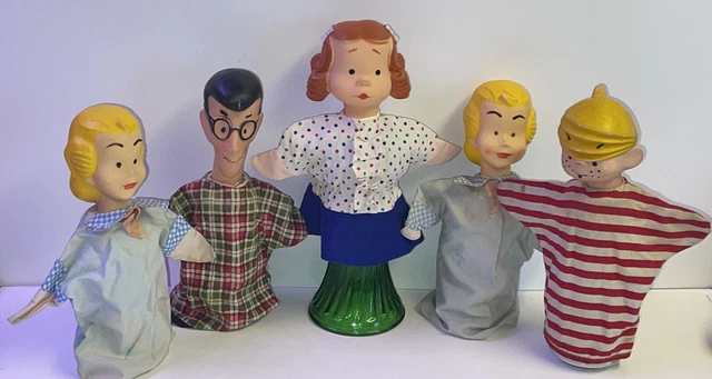 LOT OF 5 Vintage 1950s Dennis the Menace family hand puppets Mom,Dad ...