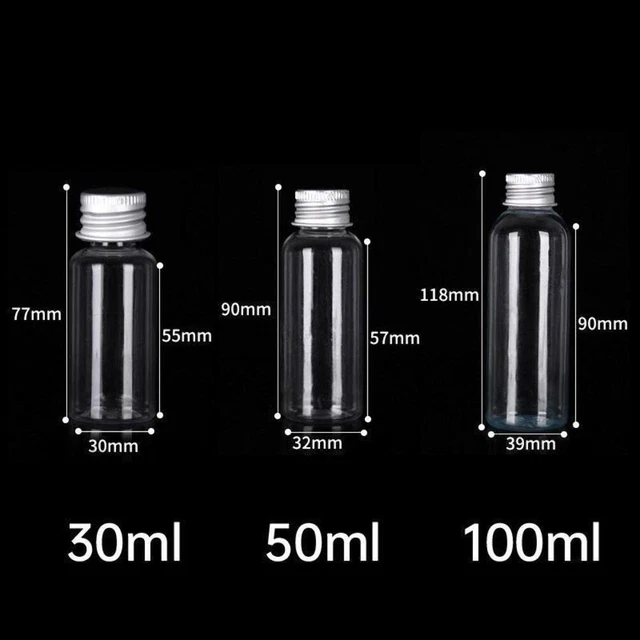50/100PCS CLEAR PLASTIC Bottles with Aluminum Caps Liquid Dispenser ...