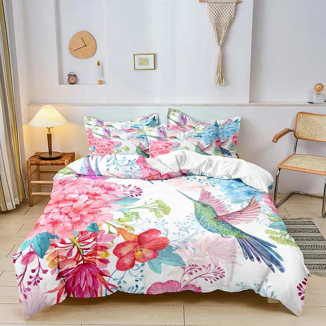 FLORAL FLOWER BIRD Doona Quilt Duvet Cover Bedding Set Single Double ...