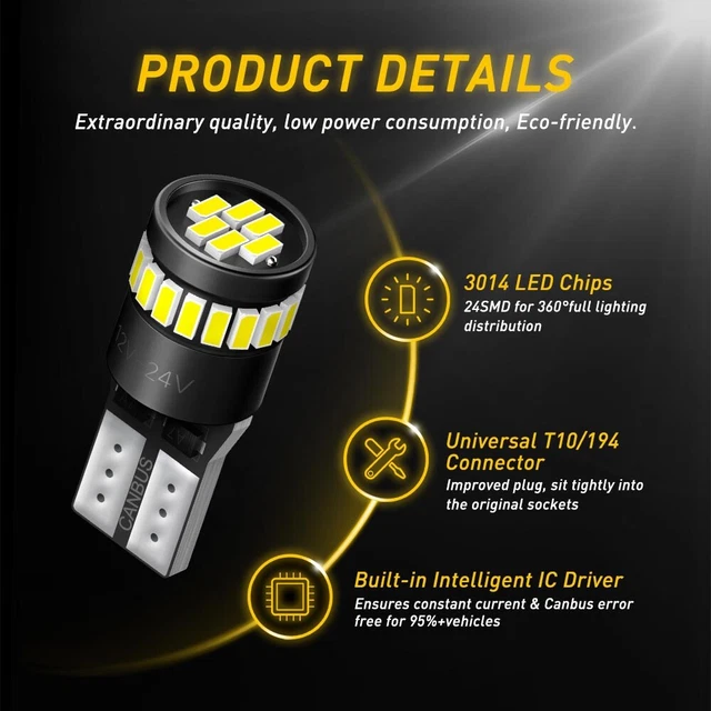 2X WHITE 194 168 W5W T10 LED Parker Car Light Globe Bulbs 24smd 6500k ...