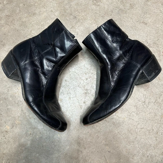 FLORSHEIM MENS DUKE Leather Bike Toe Zipper Black Beatle Boot Size 8 3E ...