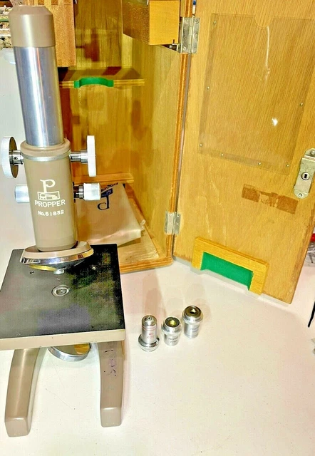 VINTAGE PROPPER MICROSCOPE | Model SDA No. 51832 | With Wooden Box & 3 ...
