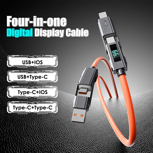 AFFICHAGE NUMÉRIQUE 4 en 1 USB Type-C PD câble de charge rapide 100W pour iPhone Android EUR 9 ...