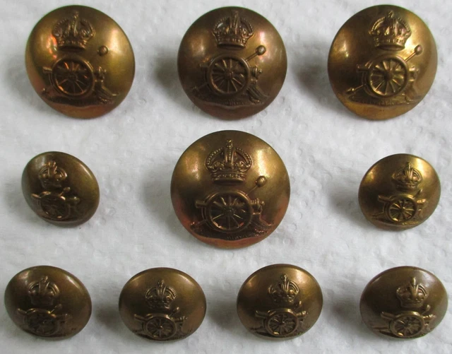 SET 10X BRITISH Army:"ROYAL ARTILLERY BRASS BUTTONS" (23mm-16.5mm, RA ...