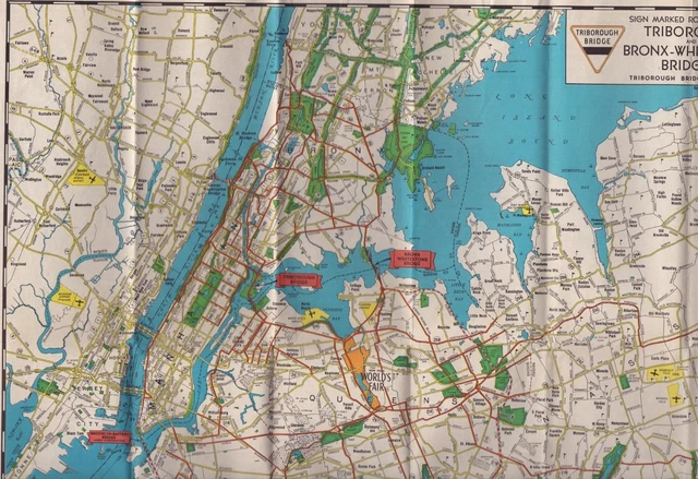 VINTAGE 1960'S TRIBOROUGH Bridge Authority Traffic Crossings Map for ...