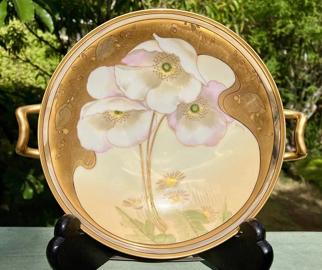 PICKARD WHITE POPPY Daisy 2 Handle Pedistal Centerpiece Serving Bowl ...