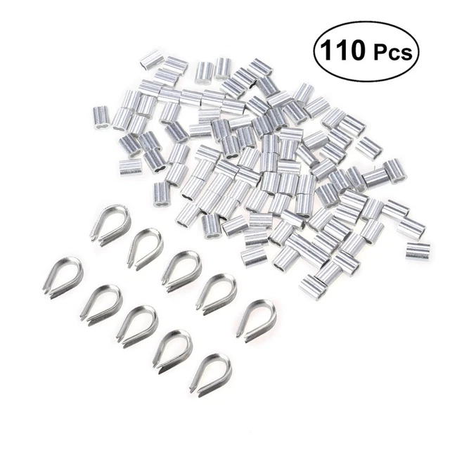 110 IN ALUMINUM Wire Rope Thimble Steel Crimping Set Cable Clip Collar ...