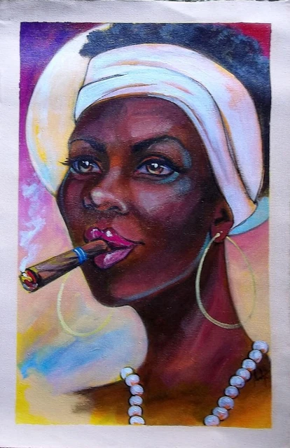 ORIGINAL ART PAINTING Artist Cuban Cuba Cigar Lady Smoking IVAN PRATS CUSA £54.10 - PicClick UK