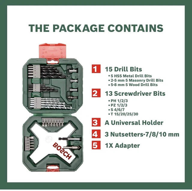 BOSCH X-LINE 34-PIECE Classic Mixed Drill Bit Set 2607010608 Wood ...