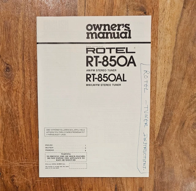 SINTONIZZATORE HIFI VINTAGE rotel rt-850 - manuale proprietari ...