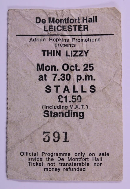 THIN LIZZY TICKET Phil Lynott Vintage Orig Johnny The Fox Tour ...