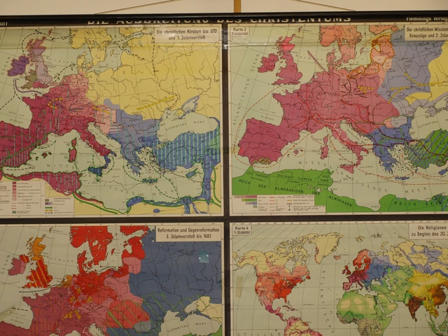 SCHOOL WALL MAP Christianity World Map Jesus Christ 205x162~1955 ...