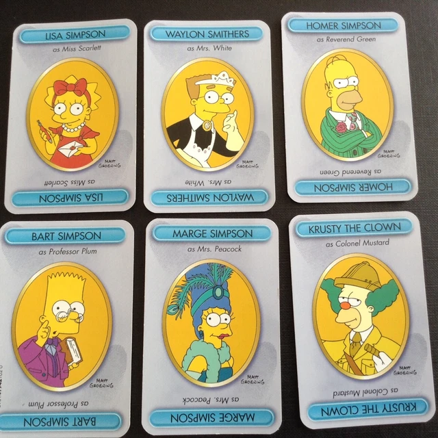 THE SIMPSONS CLUEDO 2001 - Spares - Full Set of 6 Suspect Cards - Free ...