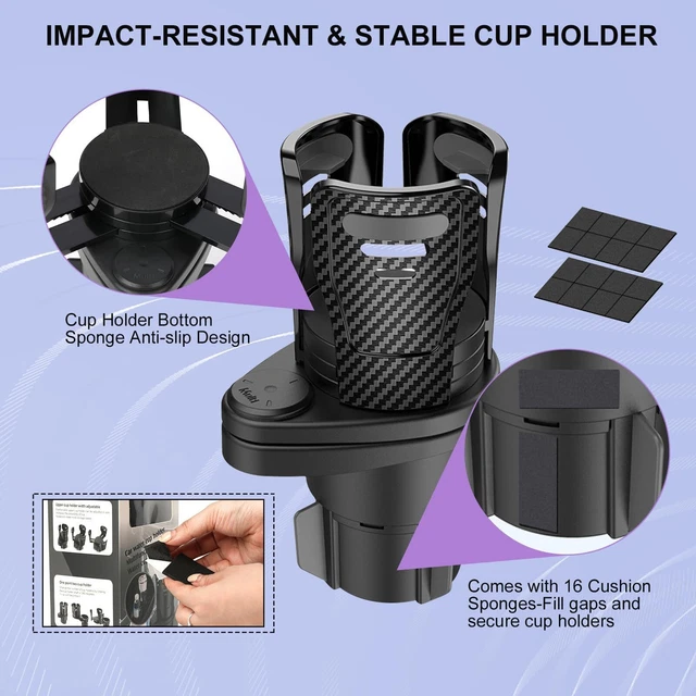 DUAL CUP HOLDER Expander with 360° Rotating Tray – Adjustable Drink ...