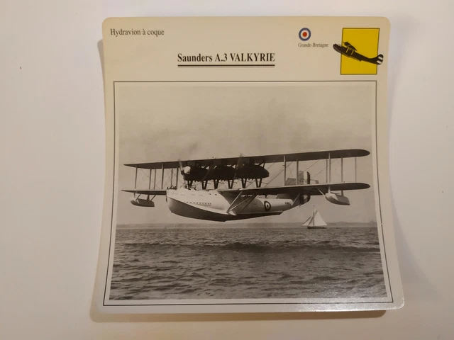 SAUNDERS VALKYRIE HYDRAVION fiche aviation plane lobbycard carte avion EUR 4,99 - PicClick FR