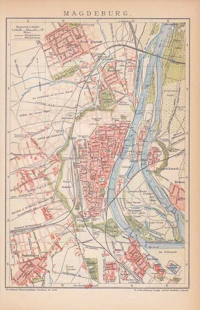MAGDEBURG NEW NEUSTADT Brückfeld City Map Um 1894 Sudenburg Buckau ...
