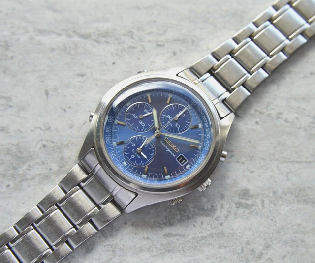 SEPTEMBER 1997 SEIKO Chronograph Blue Dial Date Men's Quartz Bracelet ...