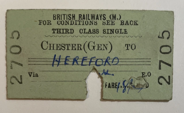 BRITISH RAILWAY EDMONDSON RAILWAY TICKET - Chester Gen To Hereford E116 ...