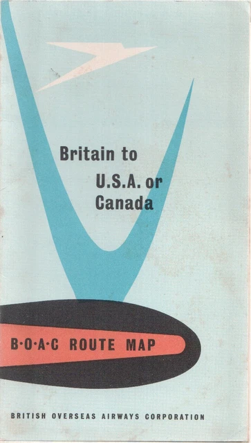 BOAC VINTAGE AIRLINE Route Map Usa Or Canada To Britain B.o.a.c. £19.95 ...