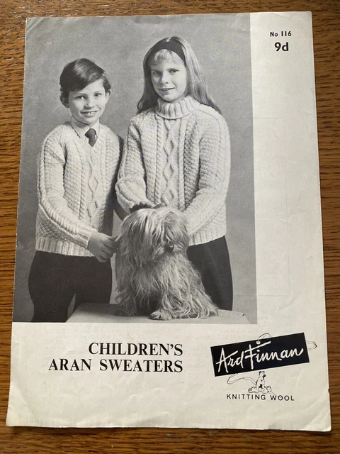 VINTAGE ORIGINAL KNITTING Pattern Ard Finnan Aran Childs Aran Sweaters ...