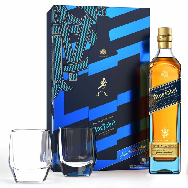 JOHNNIE WALKER BLUE Label Blended Scotch Whisky Set con 2 bicchieri, 40 ...