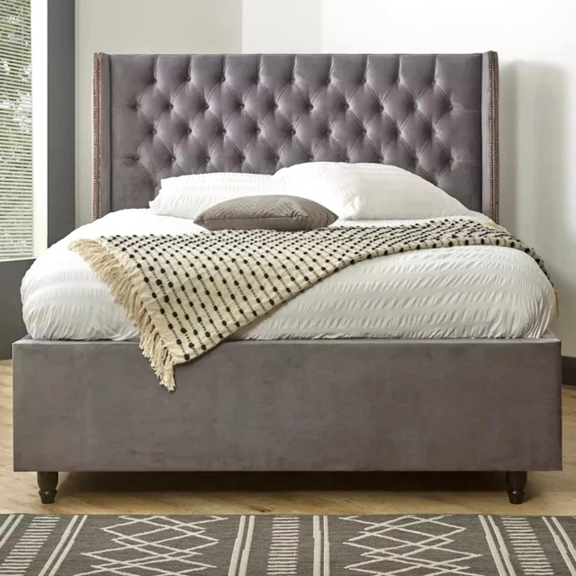 ARK FUTURE WING back Chesterfield Bed Frame Upholstered Plush Velvet ...