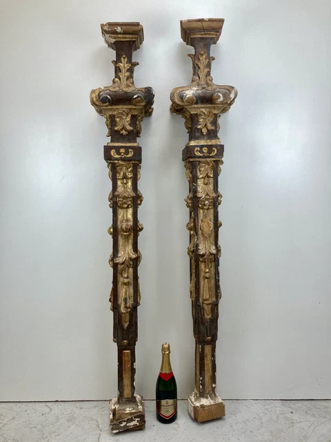 PAIR CARVED ARCHITECTURAL Salvage Georgian Giltwood Pillars Pilasters ...