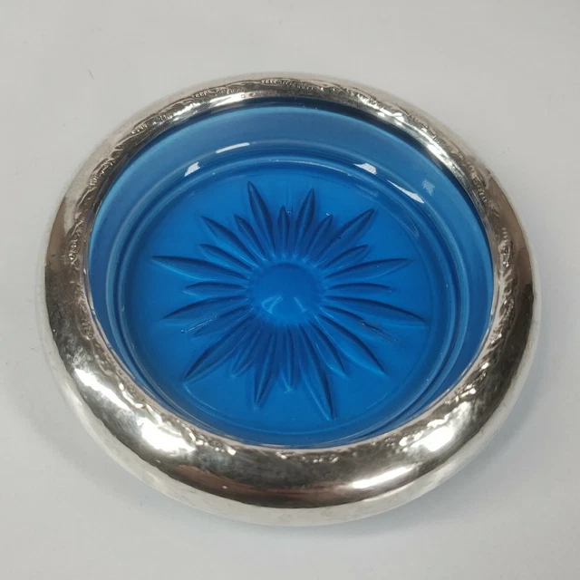 VINTAGE COBALT BLUE Italian Leonard Crystal Glass Bottle Coaster Silver ...
