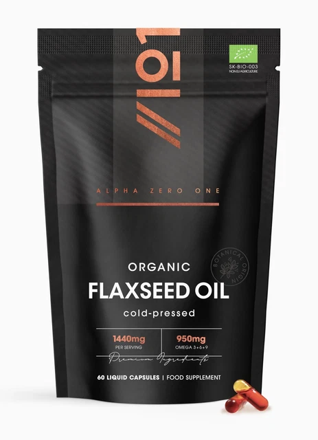 ORGANIC FLAXSEED OIL Capsules 1440mg - 64% Omega 3-6-9 – 1 count (Pack ...