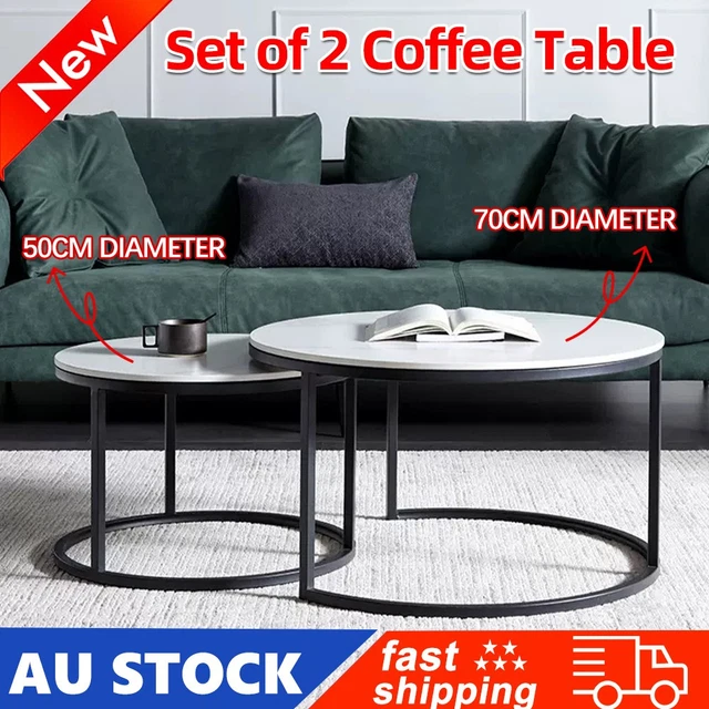 SET OF 2 Metal Wrap Base Nesting Coffee Table Stacking Accent Table ...