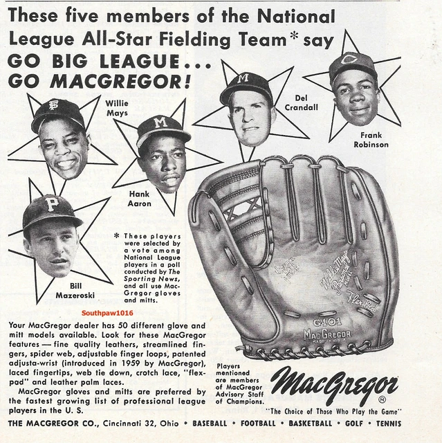 1959 ORIGINAL MACGREGOR Baseball Gloves 'Mays, Aaron, Robinson' Vintage ...