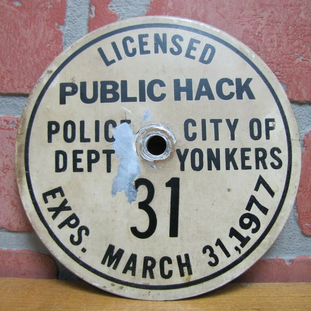 1970S PUBLIC HACK POLICE DEPT CITY OF YONKERS NY Taxi Cab License Plate ...