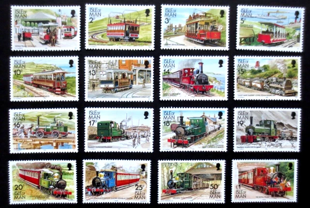 ISLE OF MAN - 1988 - Railways/Tramways - Original 1988 Issue of 16 MNH Stamps £0.99 - PicClick UK