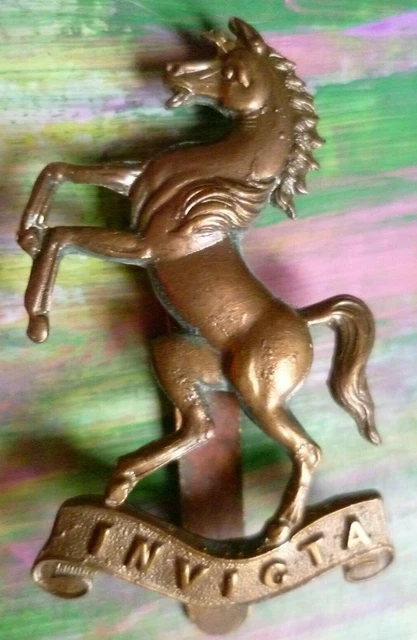 WW1 KENT YEOMANRY Regiment Officer's Cap Badge Invicta Badge BRASS ...