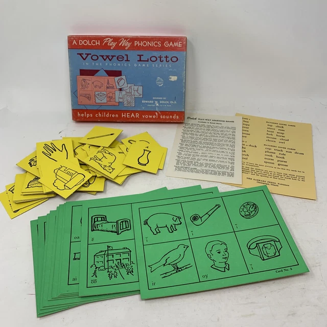 VINTAGE DOLCH PHONICS GAME VOWEL LOTTO 100 COMPLETE 1956 EDITION In vintage-dolch-phonics-game-vowel-lotto-100-complete-1956-edition-in
