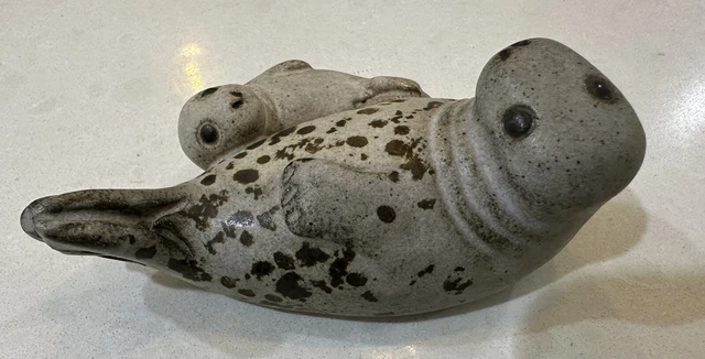 VINTAGE ANIMAL FRIENDS Studio Cornish Pottery Seal & Cub Figurine By ...