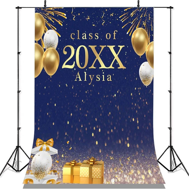 CUSTOM CLASS GOLD Balloons And Gifts Bokeh Blue Backdrop $36.09 ...