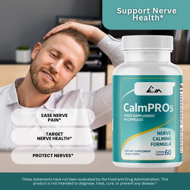 CALMPRO 5 NERVE Support Pills, Calming Formula Supplement - 60 Capsules ...