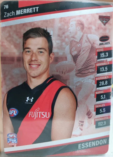 2024 TEAMCOACH SILVER Essendon Zach Merrett #76 Card Afl Team Coach $3. ...