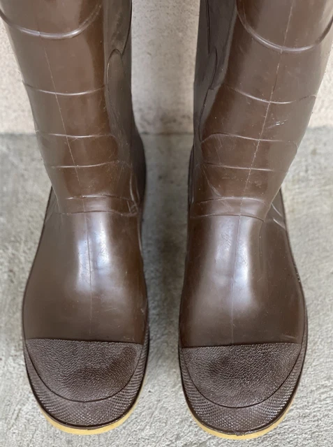 VINTAGE GOODALL POLY Sole Brown Rubber Boots Steel Toes Waterproof-Mens ...