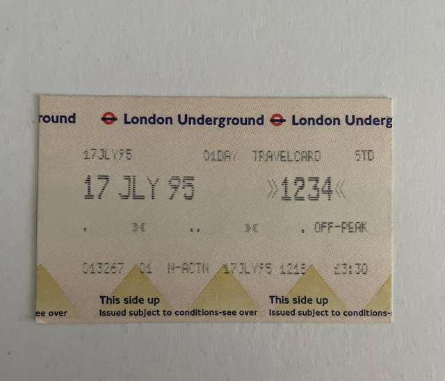 VINTAGE LONDON UNDERGROUND Tube Train Rail 1 Day Travelcard Ticket 17 ...