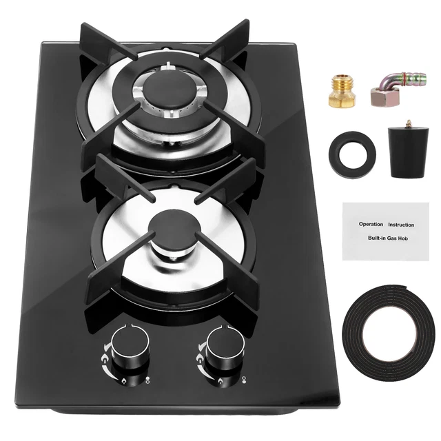 PORTABLE 2 BURNER Gas Stove w/ Glass Top LPG Hob for Kitchen Caravan ...