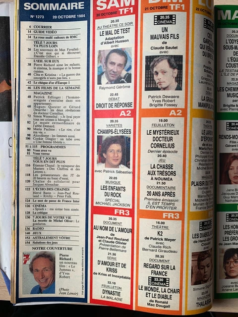 TÉLÉ 7 JOURS 20/10/1984; Pierre Richard/ Coco Girls/ Patrick Edlinger ...
