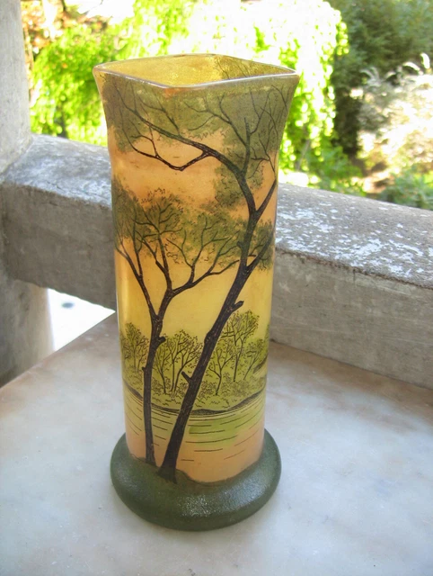 LEGRAS JOLI VASE en verre émaillé à décor de scène lacustre au couchant EUR 71,00 - PicClick FR